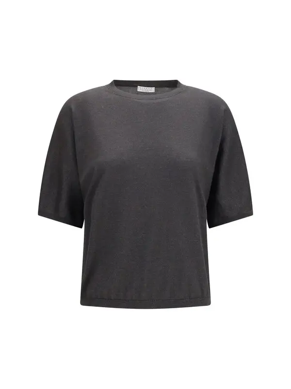 Brunello Cucinelli Short-sleeve Cashmere And Silk Sweater - Gray