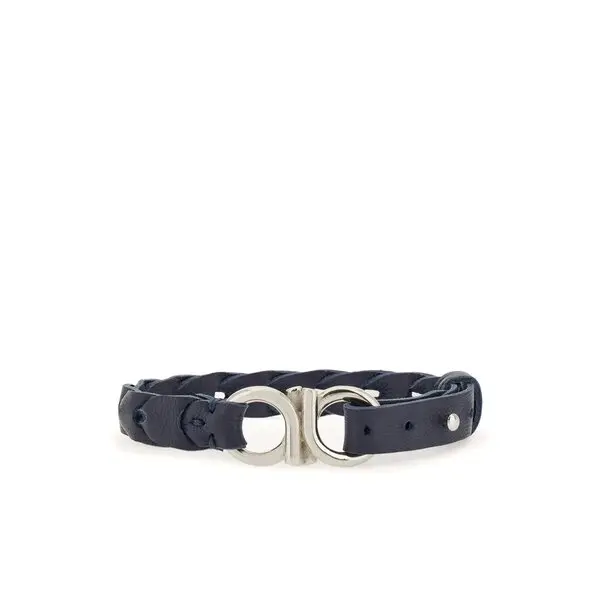 FERRAGAMO Gancini Braided Leather Bracelet