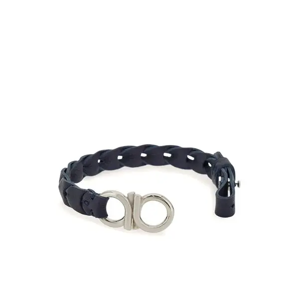 FERRAGAMO Gancini Braided Leather Bracelet