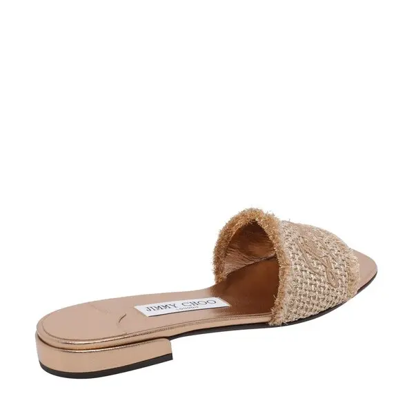 JIMMY CHOO Joa Flat Sandals Metallic Raffia Slides