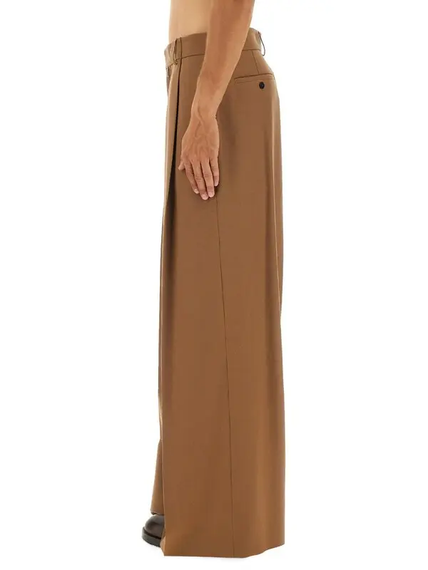 Dries Van Noten Wide Leg Pleated Wool Trousers