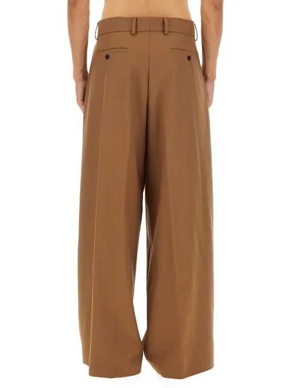 Dries Van Noten Wide Leg Pleated Wool Trousers