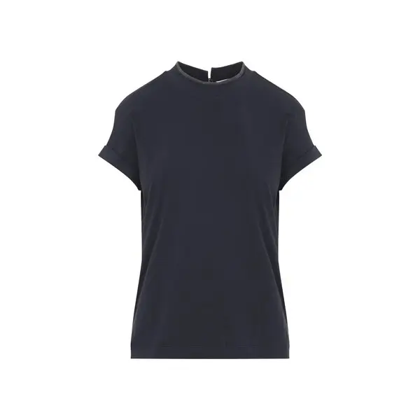 Brunello Cucinelli Cotton T-shirt With Pearl Embellishment - Blue