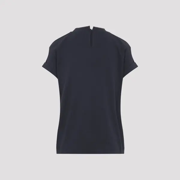 Brunello Cucinelli Cotton T-shirt With Pearl Embellishment - Blue
