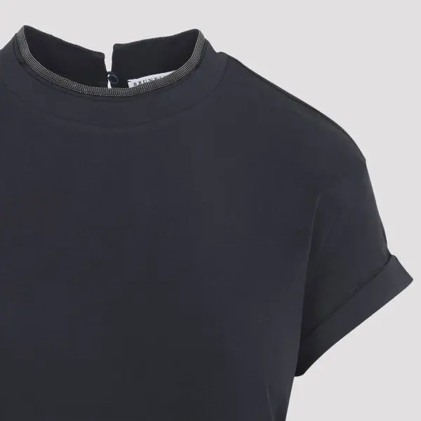 Brunello Cucinelli Cotton T-shirt With Pearl Embellishment - Blue