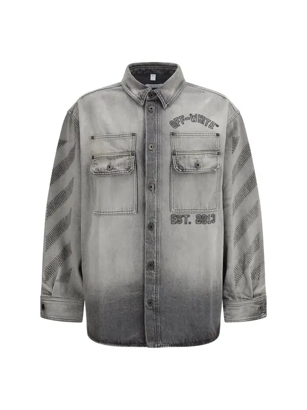 Off-White Diag Military Overshirt In Denim - Gray