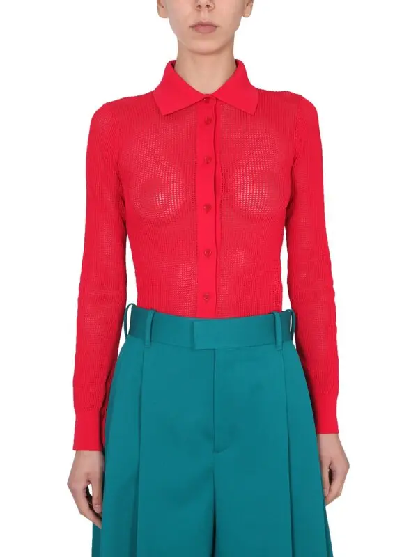 Bottega Veneta Slim Fit Mesh Cardigan - Red