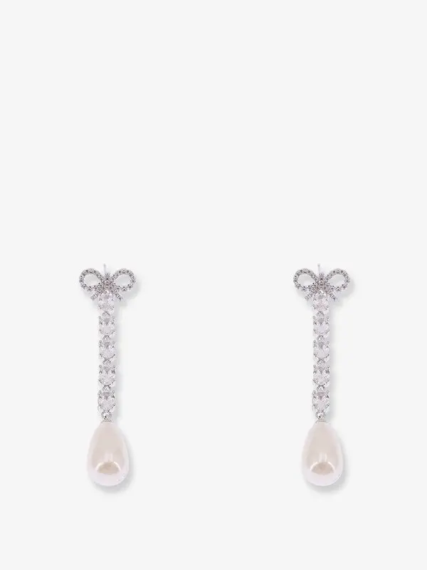 SELF-PORTRAIT Bow Drop Earrings With Faux Pearl - Silver