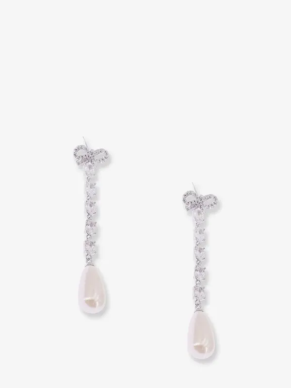 SELF-PORTRAIT Bow Drop Earrings With Faux Pearl
