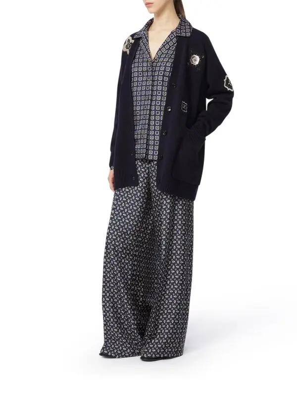 Max Mara Printed Silk Twill Wide Leg Trousers - Multicolor