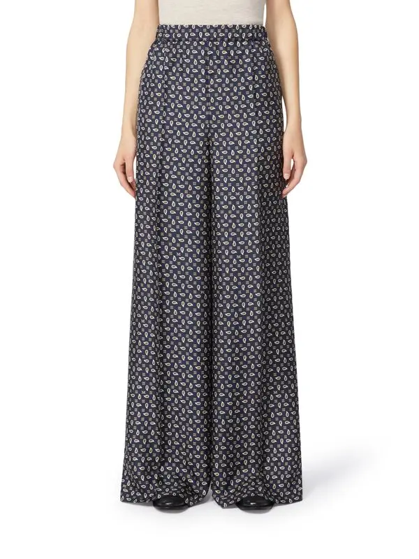 Max Mara Printed Silk Twill Wide Leg Trousers - Multicolor