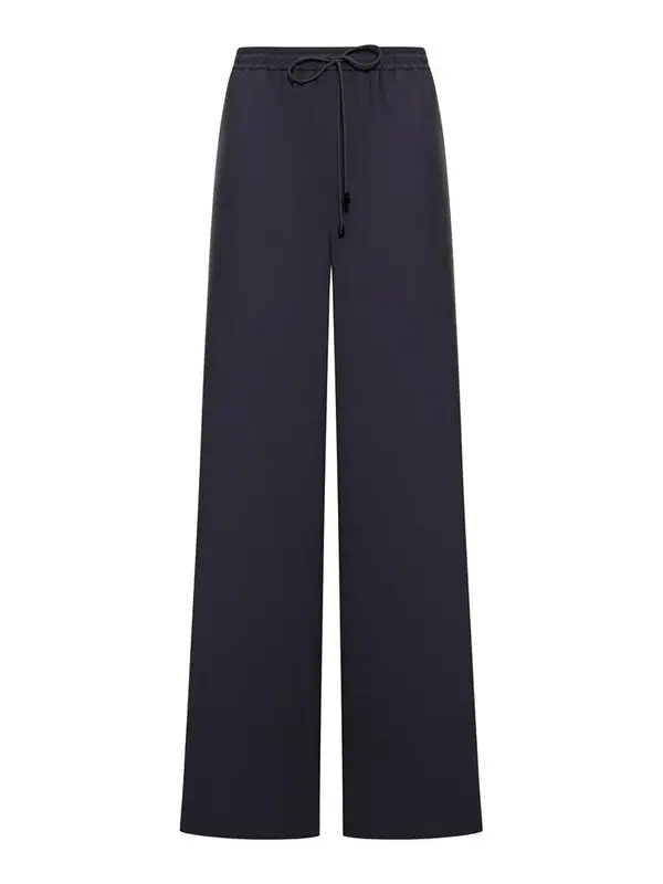 Max Mara Wide Trousers In Washed Silk - Blue