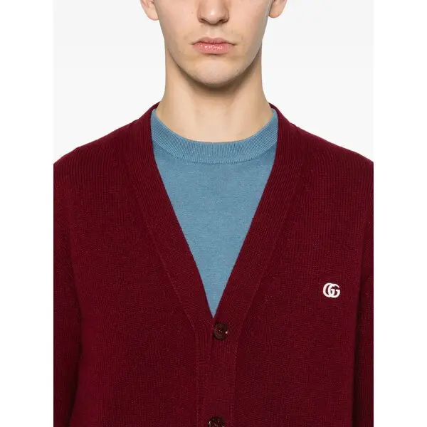 Gucci Bordeaux Ribbed Knit V-neck Cardigan