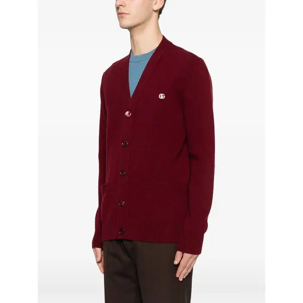 Gucci Bordeaux Ribbed Knit V-neck Cardigan