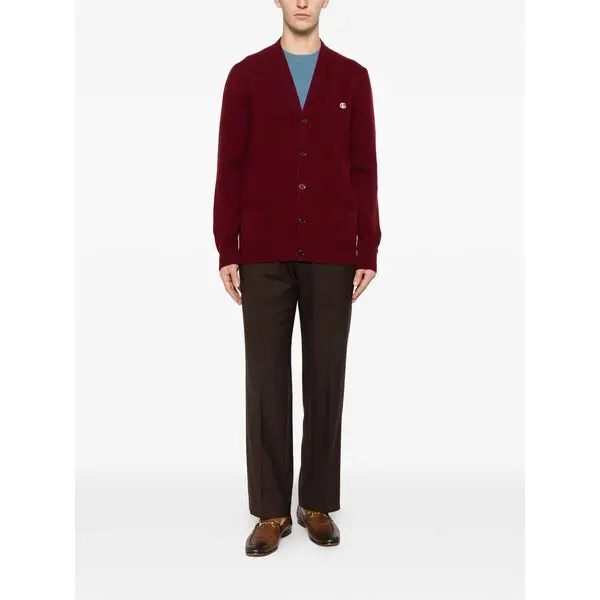 Gucci Bordeaux Ribbed Knit V-neck Cardigan
