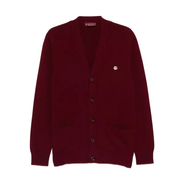 Gucci Bordeaux Ribbed Knit V-neck Cardigan - Red