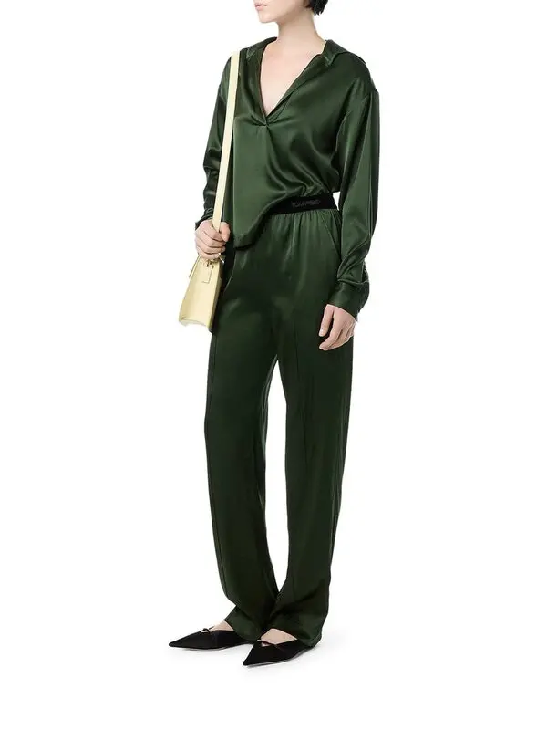 TOM FORD Stretch Silk Satin Trousers - Green