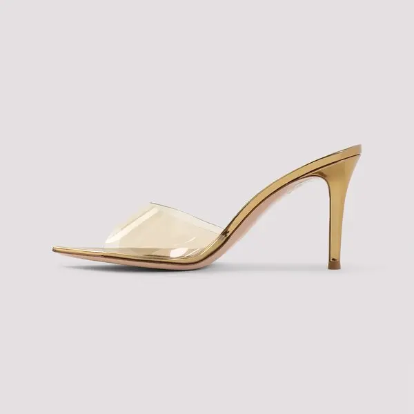 GIANVITO ROSSI Elle 85 Transparent Gold Leather Mules - Silver