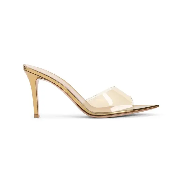 GIANVITO ROSSI Elle 85 Transparent Gold Leather Mules - Silver