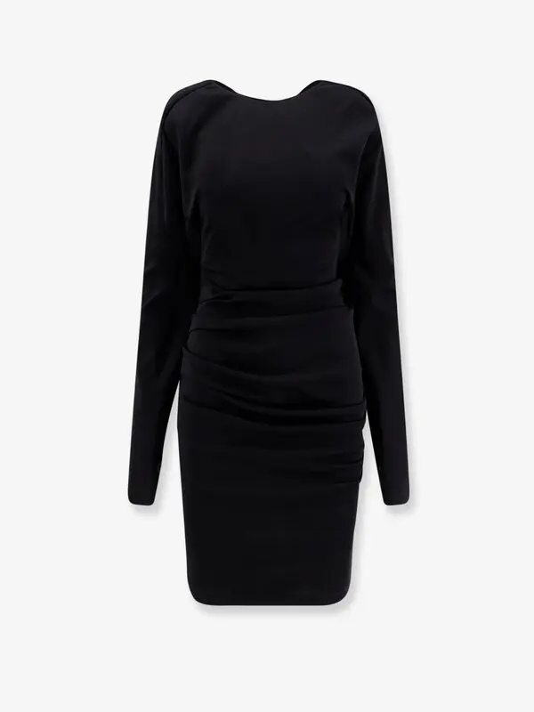 Max Mara Virgin Wool Dress With Draped Back - Multicolor