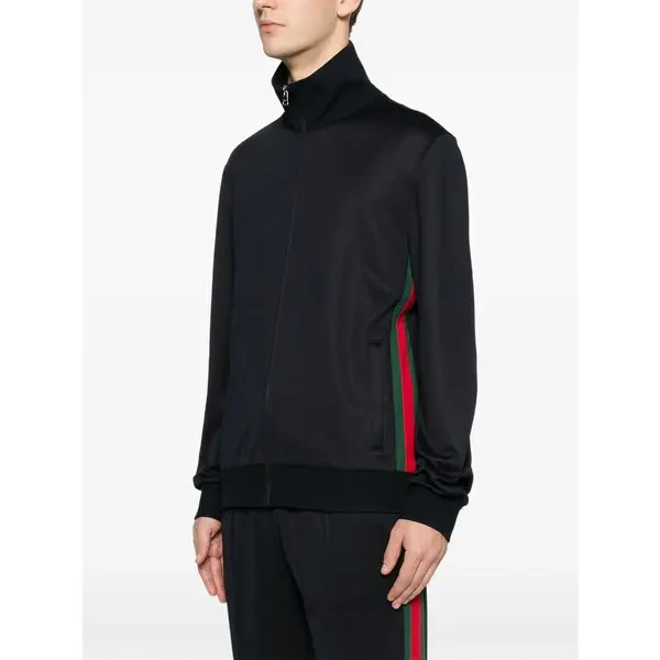 Gucci High Neck Zip Up Track Jacket With Striped Detail