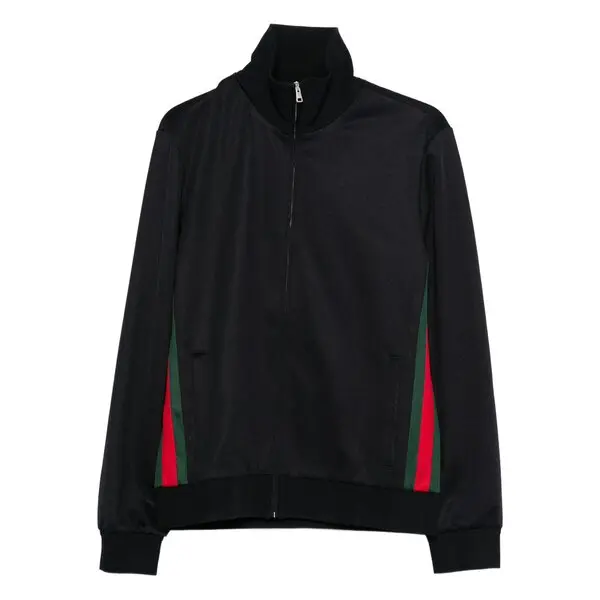 Gucci High Neck Zip Up Track Jacket With Striped Detail - Blue