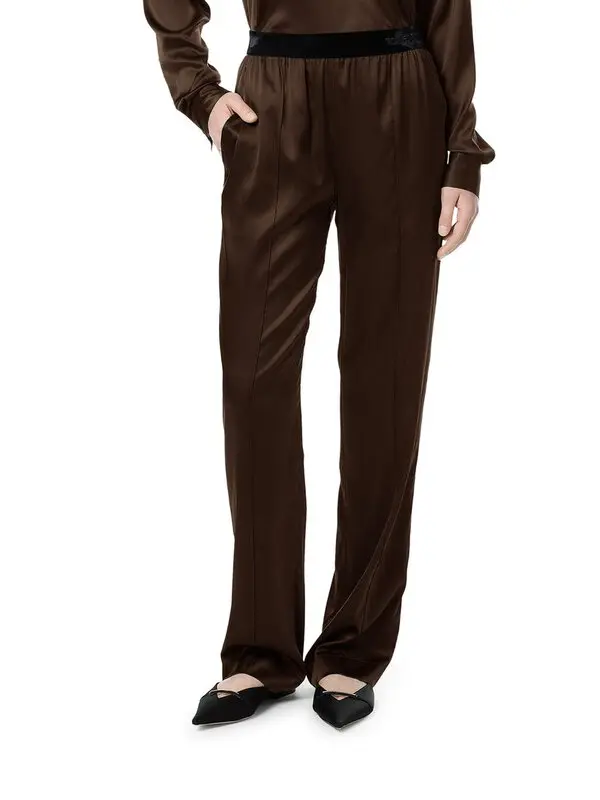 TOM FORD Stretch Silk Satin Trousers - Brown