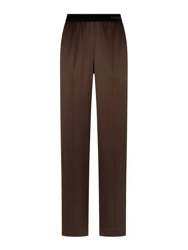 TOM FORD Stretch Silk Satin Trousers - Brown