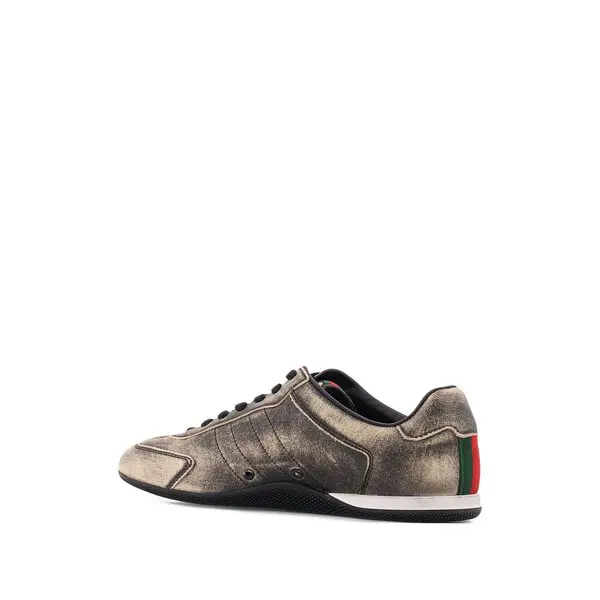 Gucci Distressed Effect Web Stripe Detail Sneakers