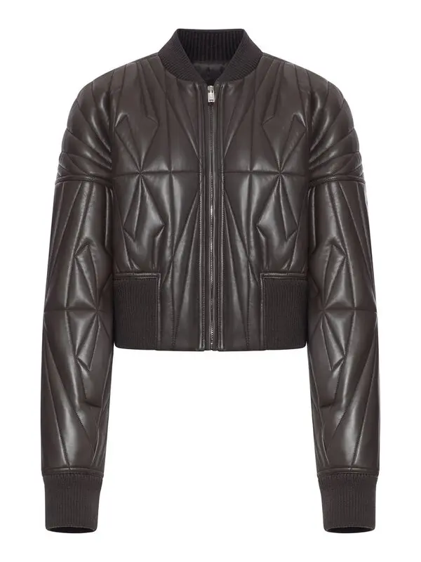 Moncler Geometric Quilted Leather Bomber Jacket