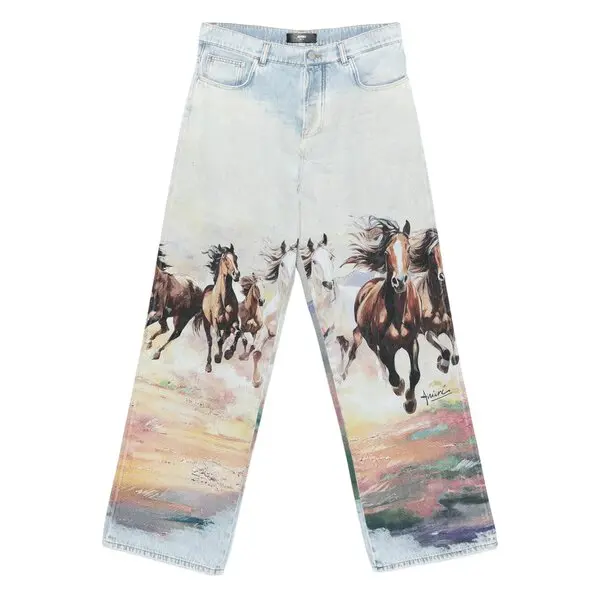 Amiri Denim Wide-leg Printed Jeans - Blue