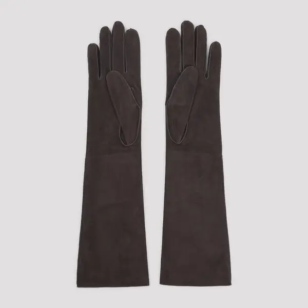 LANVIN Long Slim Suede Gloves - Brown