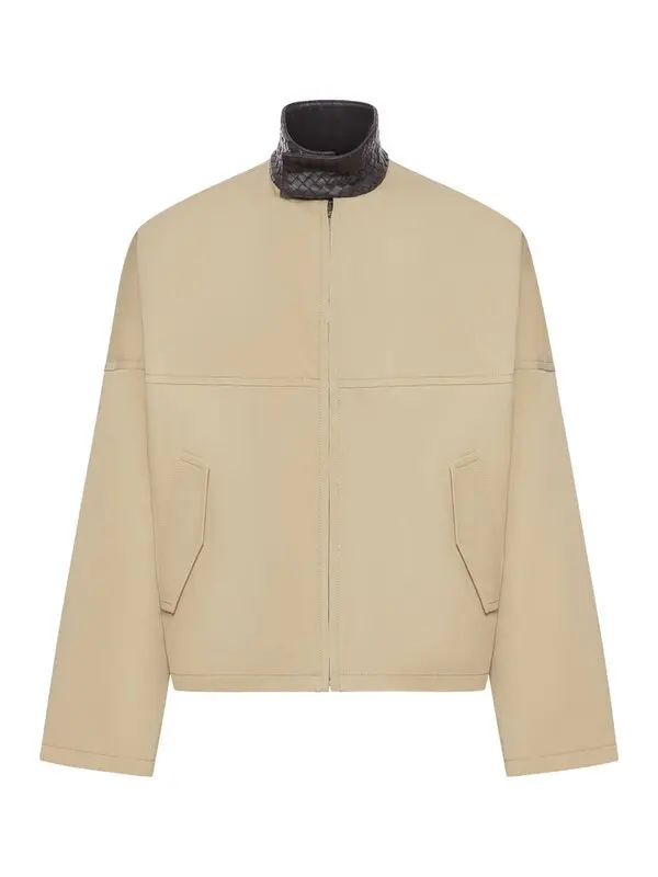 Bottega Veneta Cotton Blouson Jacket With Woven Leather Collar