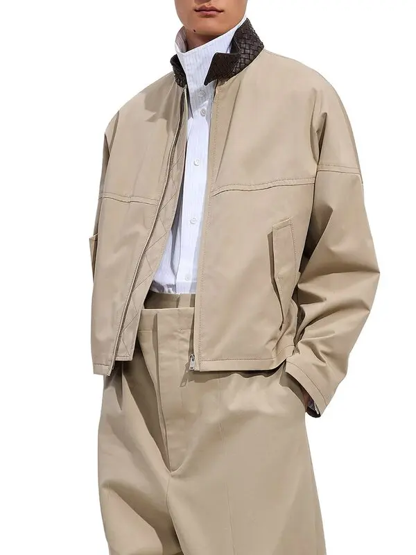 Bottega Veneta Cotton Blouson Jacket With Woven Leather Collar