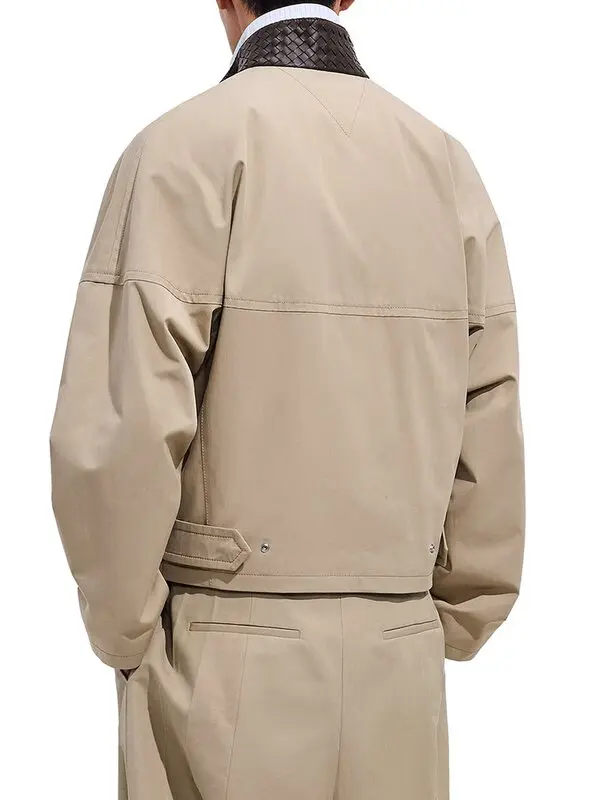 Bottega Veneta Cotton Blouson Jacket With Woven Leather Collar