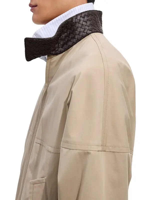 Bottega Veneta Cotton Blouson Jacket With Woven Leather Collar