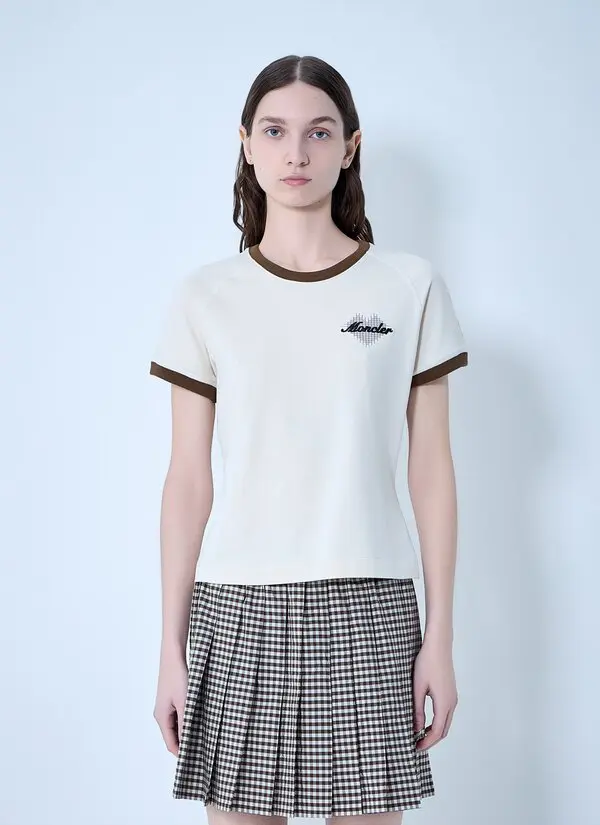 Moncler Embroidered Cotton Jersey Ringer T-shirt - Cream