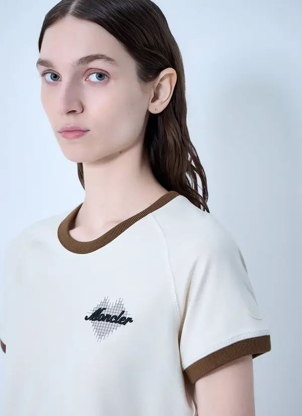 Moncler Embroidered Cotton Jersey Ringer T-shirt - Cream