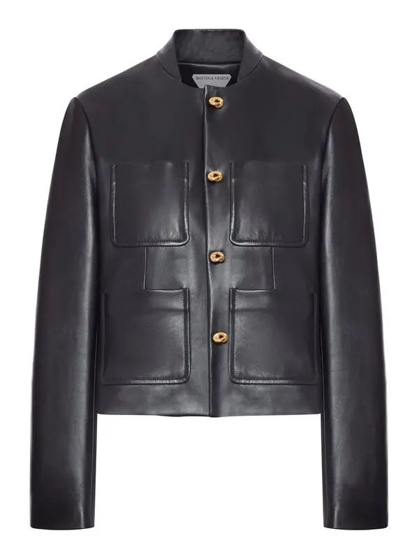 Bottega Veneta Nappa Leather Jacket With Metal Snap Buttons - Black