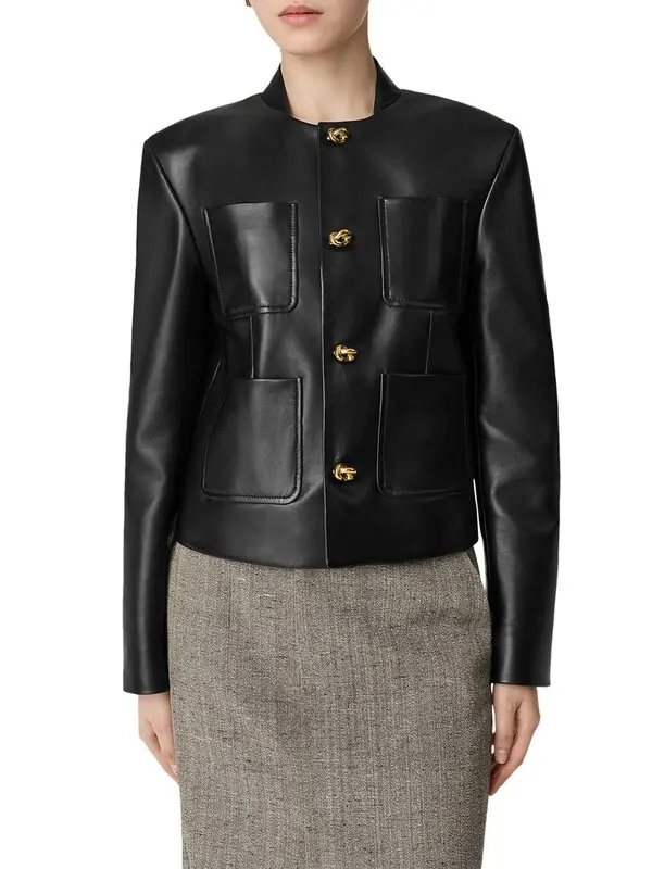 Bottega Veneta Nappa Leather Jacket With Metal Snap Buttons