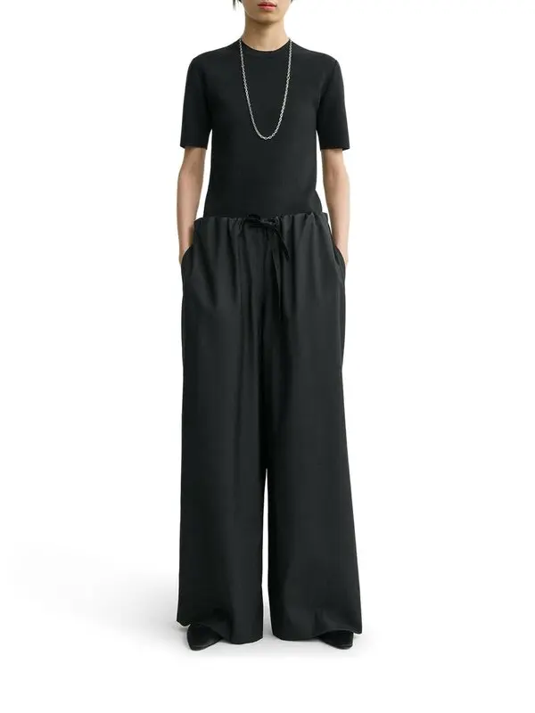 TOTEME Wool Trousers With Drawstring Waist - Black