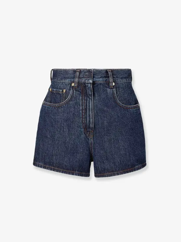 Fendi Quilted Denim Shorts With Ff Monogram - Multicolor