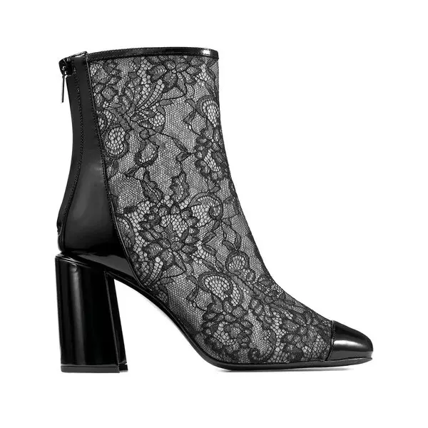 JIMMY CHOO Lace Paneled Block Heel Boots - Black