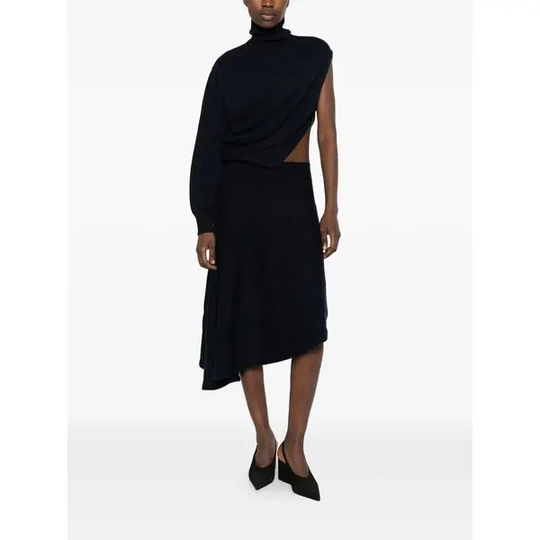 Alaïa Virgin Wool Turtleneck Dress With Asymmetrical Hem