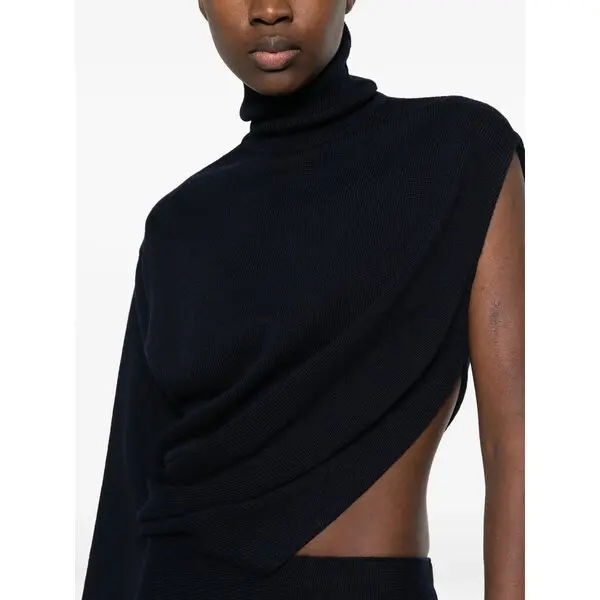 Alaïa Virgin Wool Turtleneck Dress With Asymmetrical Hem