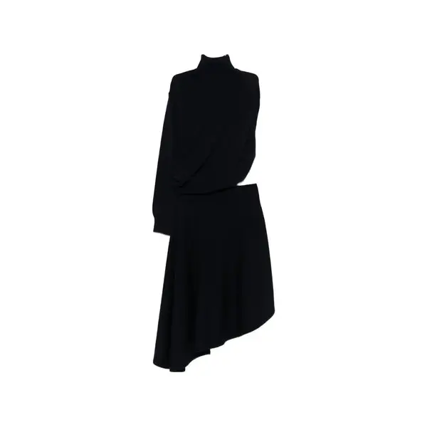 Alaïa Virgin Wool Turtleneck Dress With Asymmetrical Hem - Blue