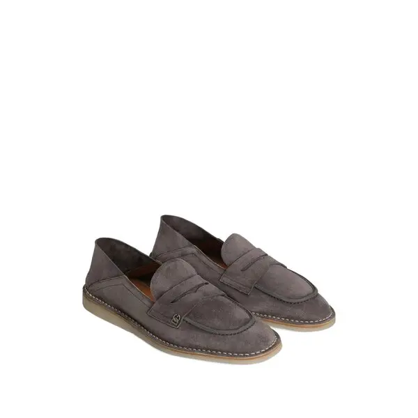 Dolce & Gabbana Grey Suede Loafers With Logo Plaque - Gray