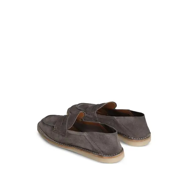 Dolce & Gabbana Grey Suede Loafers With Logo Plaque - Gray