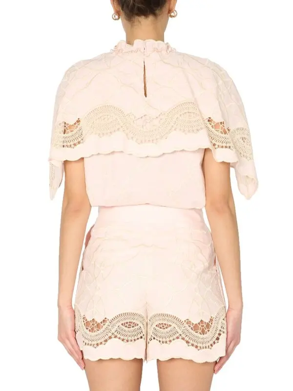 Alberta Ferretti Embroidered Cape Top - Pink