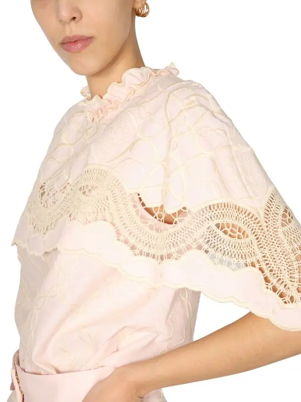 Alberta Ferretti Embroidered Cape Top - Pink